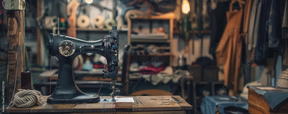 Tailor Focus on a female tailor Black 30s sewing clothes with a ...