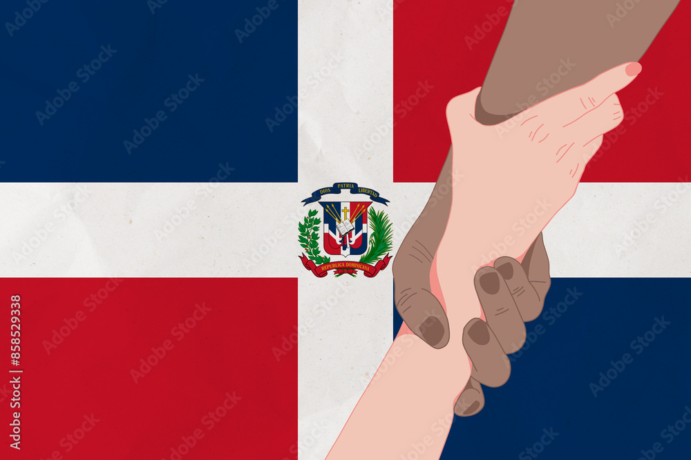 Helping hand against the Dominican Republic flag. The concept of ...