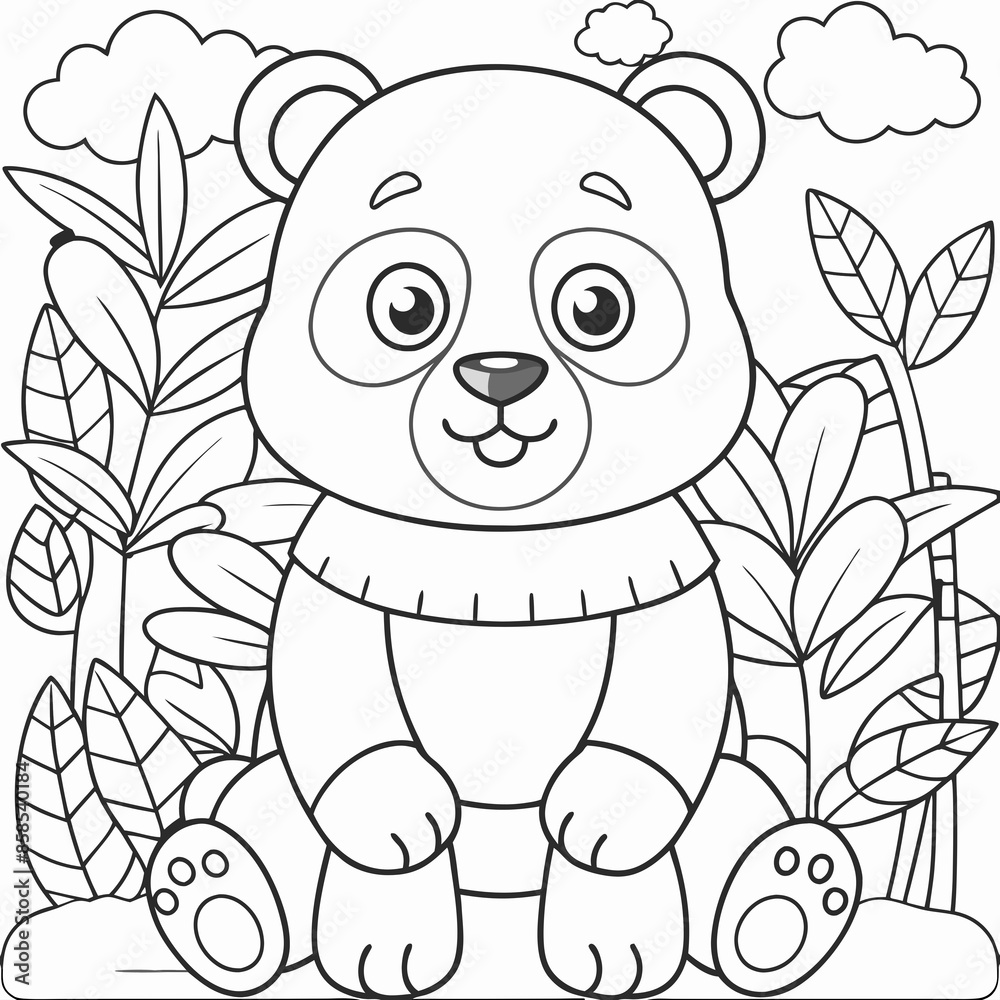 Adorable Panda Coloring Page for Kids and Adults to Enjoy Stock ...