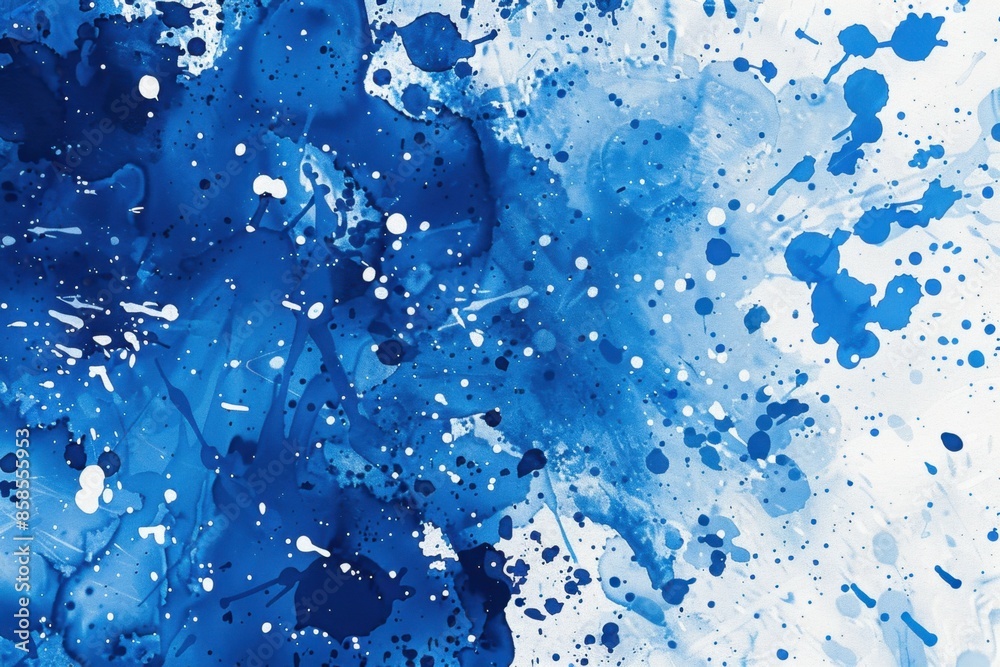 Abstract blue splatter painting with various shades of blue and white ...
