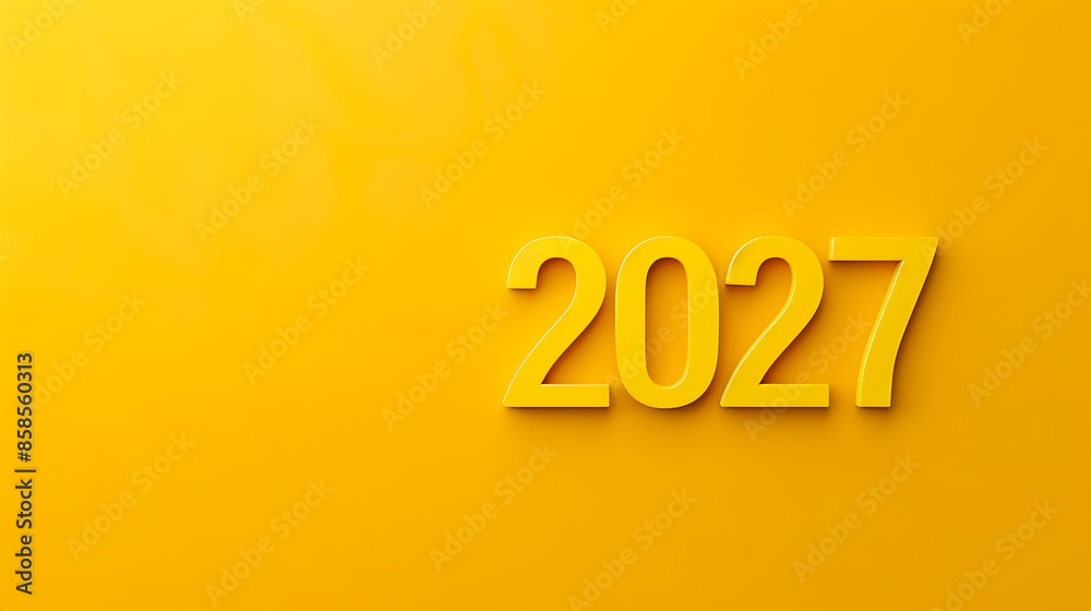 "2027" on an empty solid background with bright yellow color, in a ...