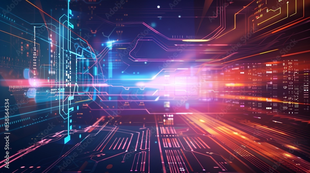 cyberpunk style tech background with futuristic light effect, future ...