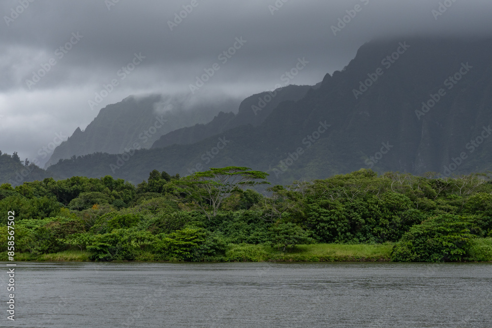 Kahaluu, Leeward Coast of Oahu, Honolulu, Hawaii. Koʻolau Range is a ...