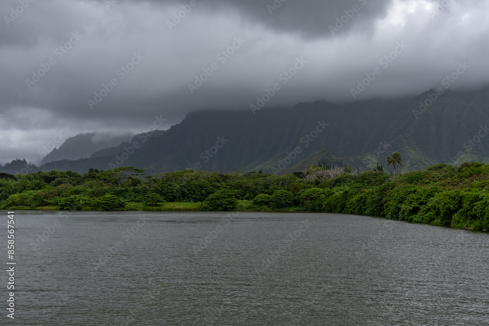 Kahaluu, Leeward Coast of Oahu, Honolulu, Hawaii. Koʻolau Range is a ...