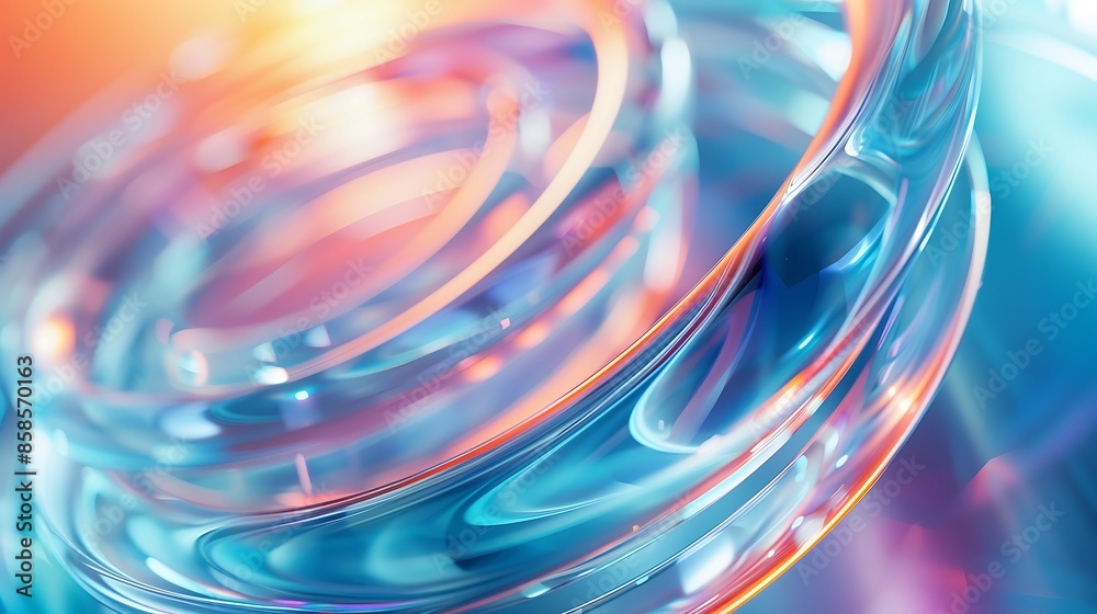 3D abstract background with transparent interlocking rings and polygons, set against a gradient ...