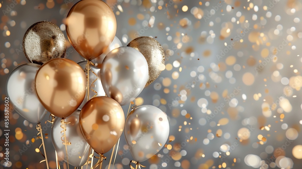elegant birthday background with gold and silver balloons Stock ...