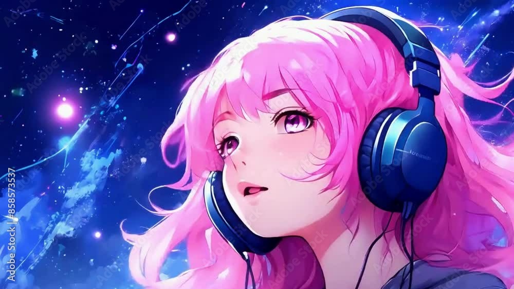 Lofi animation 3d cartoon character girl listening to music in ...