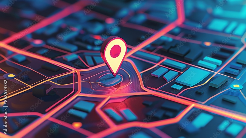 Destinations: An isometric GPS tracking map featuring a navigation pin ...