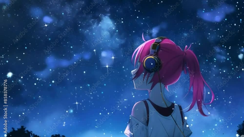 Lofi animation 3d cartoon character girl listening to music in ...