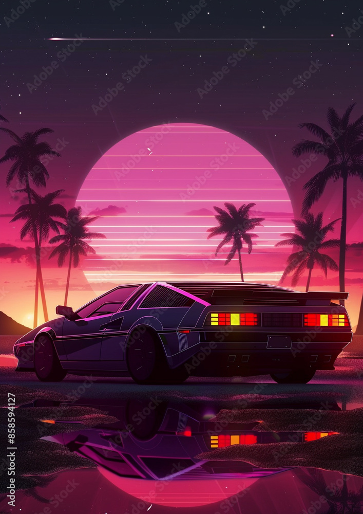 synthwave VHS 80s animated car Stock Illustration | Adobe Stock