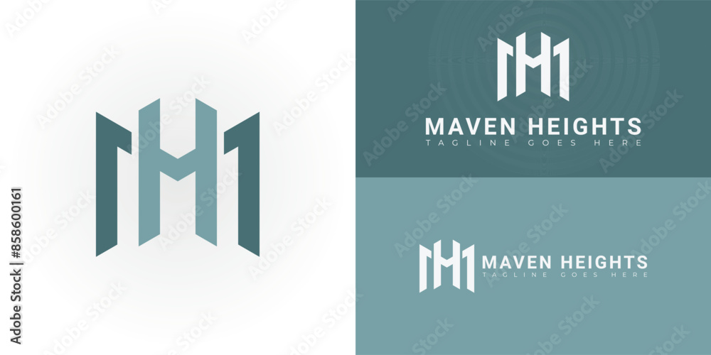 Abstract initial letters MH or HM logo in green color isolated on ...