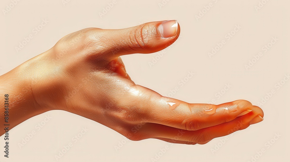 A beautifully illustrated realistic hand is shown with an open palm ...