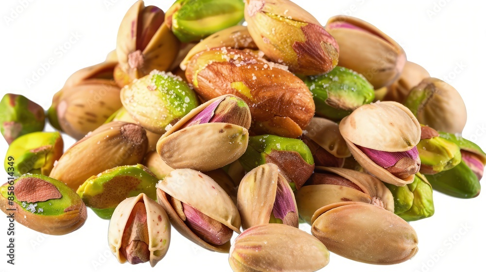 Fried pistachios captured on a transparent background, under a vibrant ...