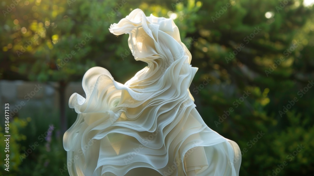 Soft flowy fabric cascades down the sides of the sculptures bringing ...