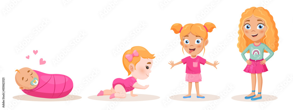 Stages of a baby girl growing illustration. Stock Vector | Adobe Stock