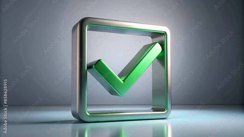 Modern 3D render model illustration of a green checkmark symbol in a ...