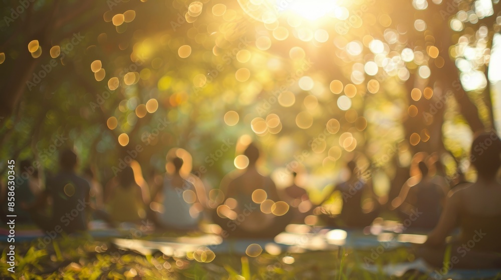 Fuzzy outlines of people finding their center in a peaceful outdoor ...