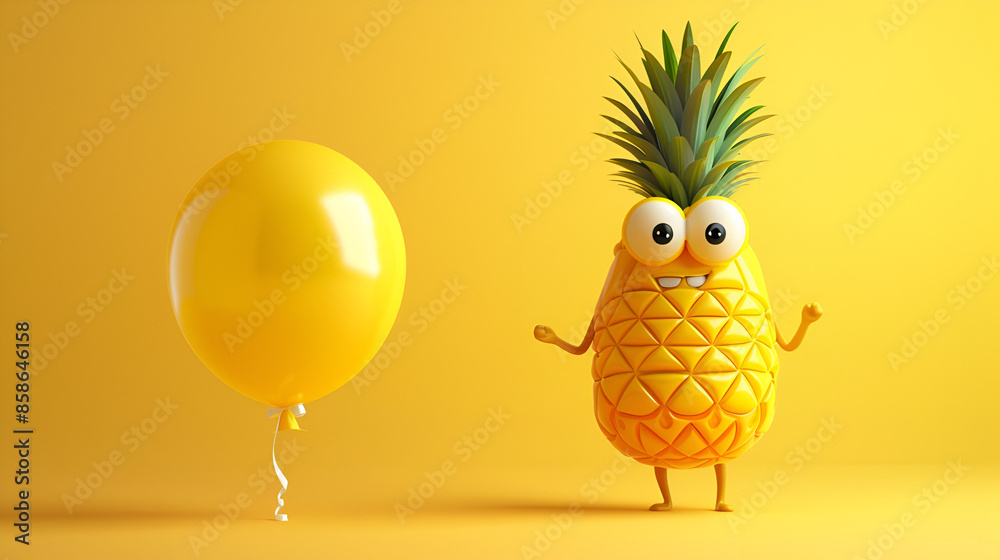 Happy birthday card with funny ananas character. Funny illustration for ...