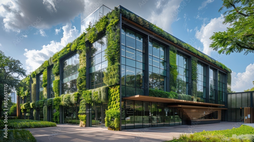 Green Office Building: Sustainable Architecture with Solar Panels and ...