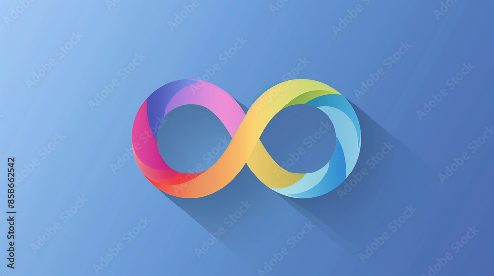 A flat design of a rainbow-colored infinity symbol, representing the ...