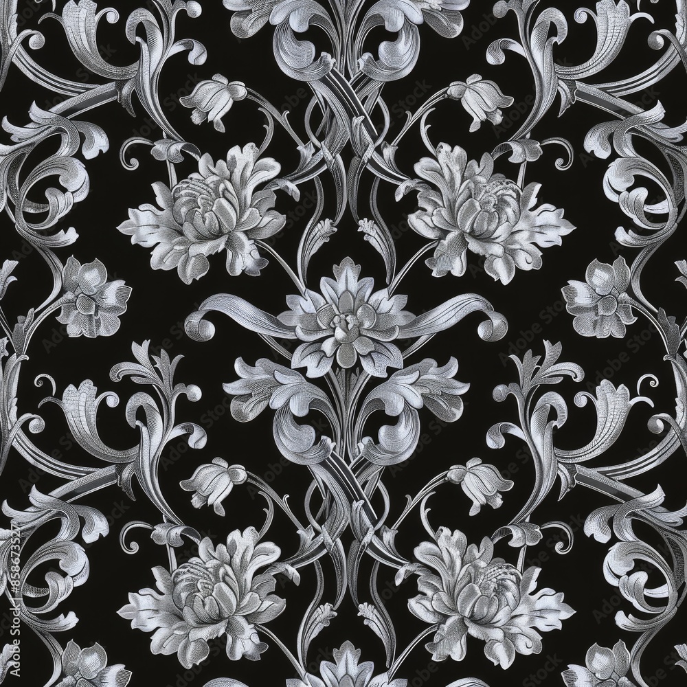 Create a repeating Louis pattern with intertwined ribbons and floral ...
