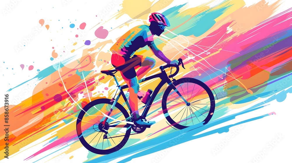 cycling tour, track, bicycle, geometric, cyclist stylized vector ...