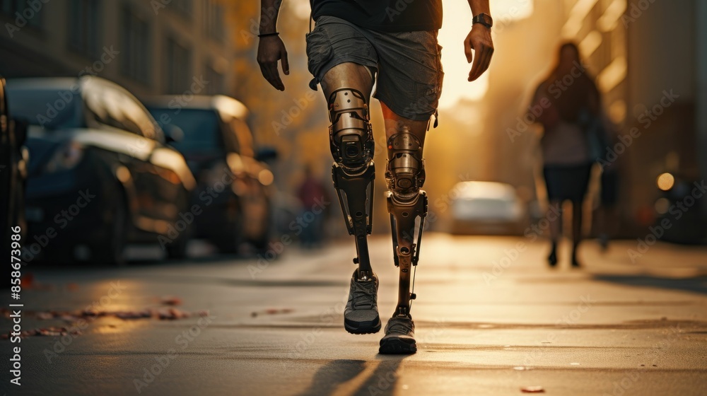 Action shot of a man with a prosthetic leg pushing forward in a run ...