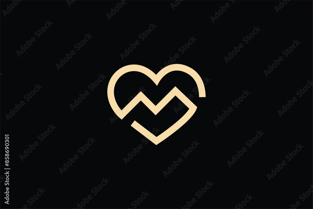 letter M heart icon lineart logo, letter M heart icon and heart beat ...
