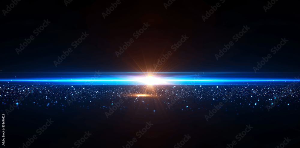 Black Background, Blue Glowing Line, Gradient Lens Flare, Horizontal ...