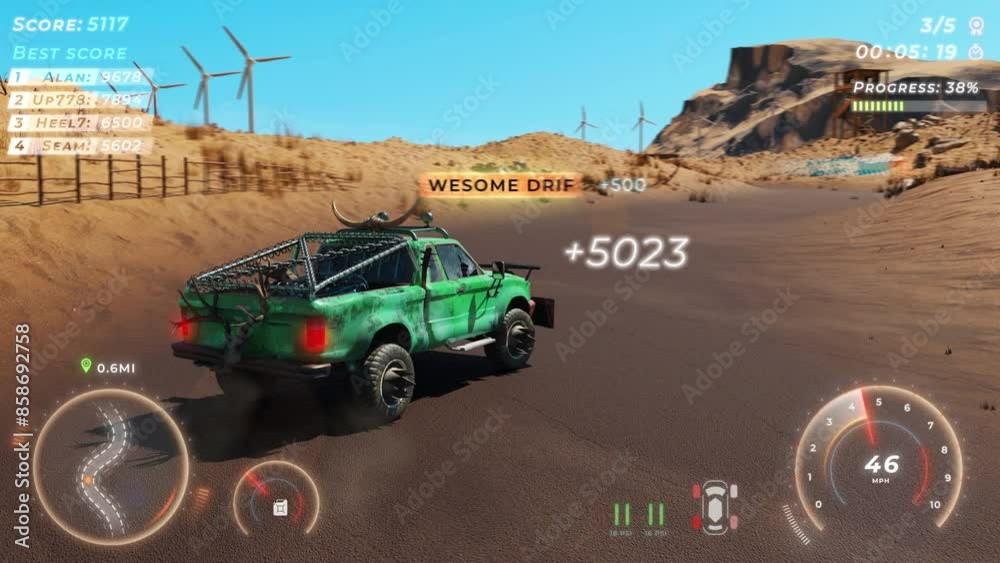 Animation of the truck drifting at the sandy racing track in the ...