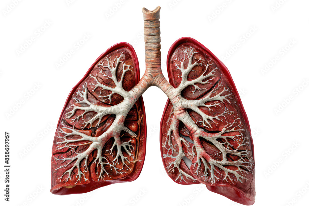 Detailed illustration of human lungs showing bronchi and alveoli ...