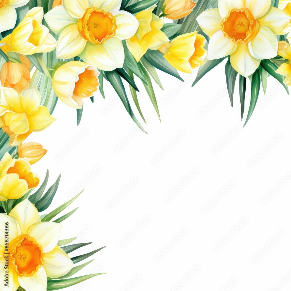Daffodil border clipart with daffodils along the top and bottom of a ...