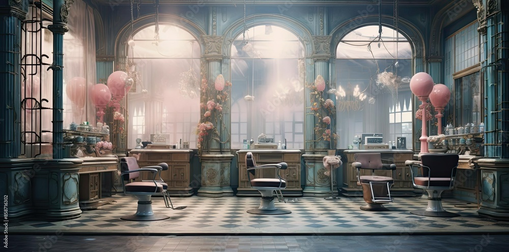 background beauty salon interior featuring a variety of chairs in black ...