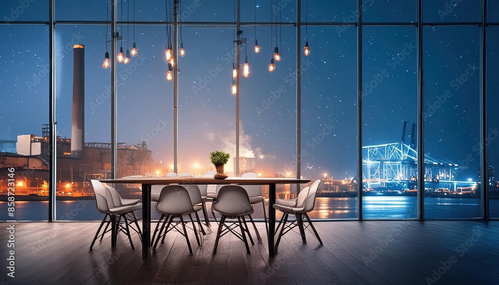 dining room night atmosphere interior design with light on industrial ...