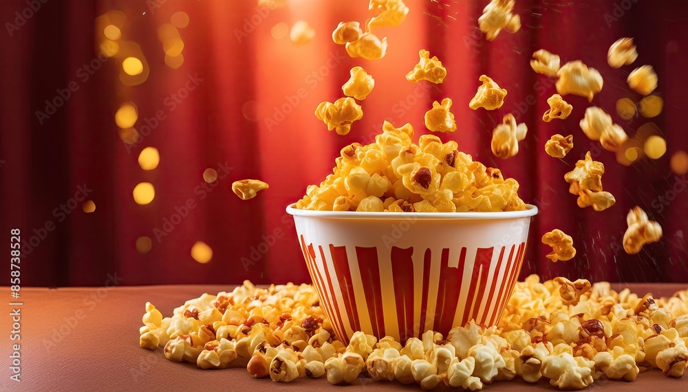 popcorn in the spotlight. the left side is empty Pop corn in big cup ...