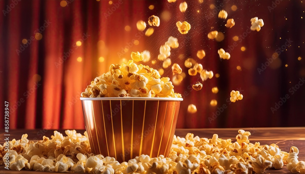 popcorn in the spotlight. the left side is empty Pop corn in big cup ...