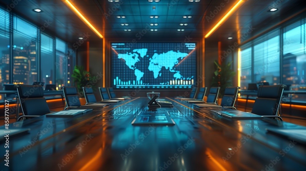 Modern corporate boardroom with world map. Modern corporate boardroom ...