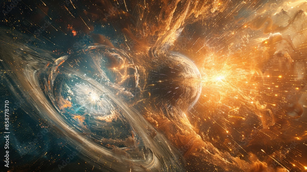 Photograph of a cosmic collision, two stars merging in a cataclysmic ...