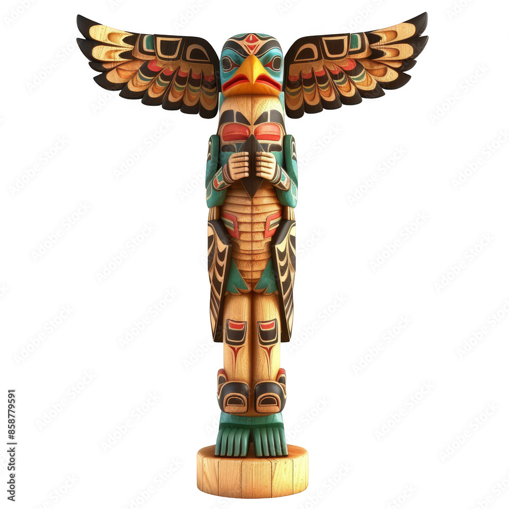 3d Native American totem pole isolated on the white background Stock ...