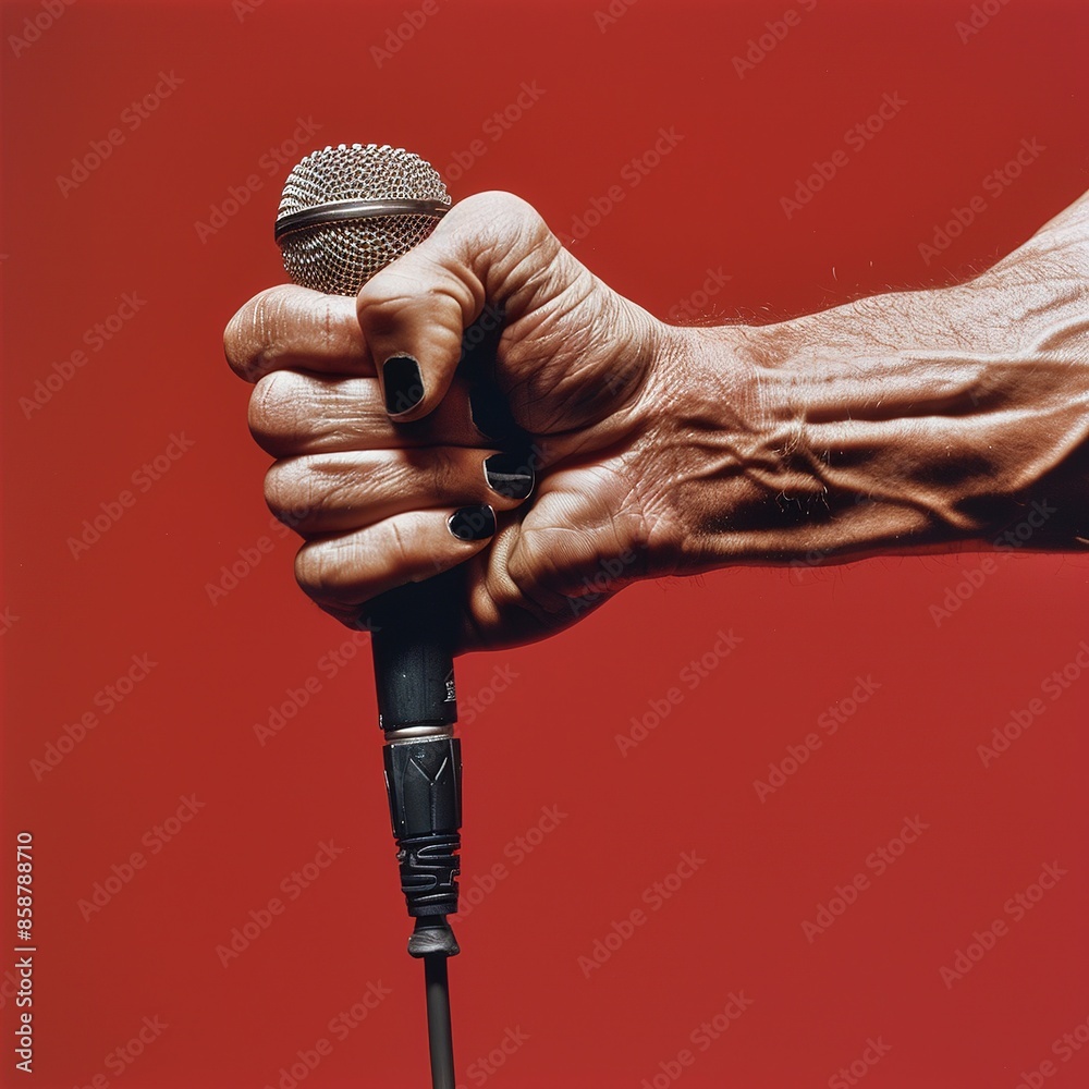 A very muscular arm, thick forearm, vascular muscles and black painted ...