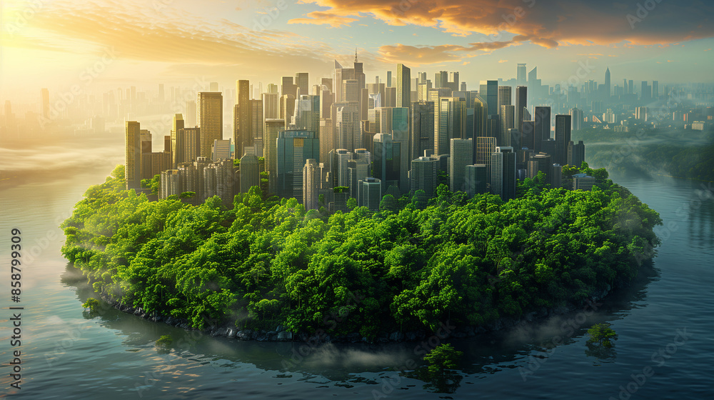 Illustrate a sustainable business environment with eco-friendly ...