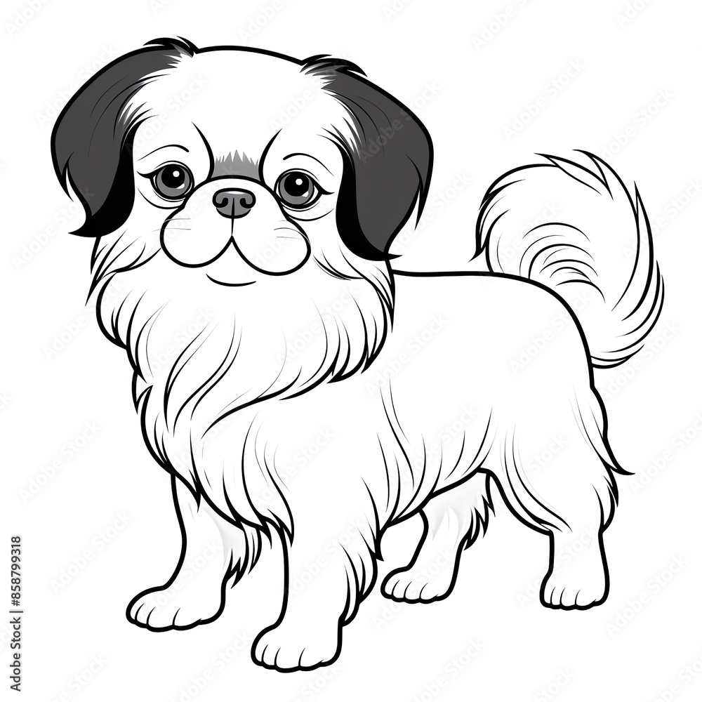 Cute Japanese Chin coloring page for kids, with no shading and thick ...