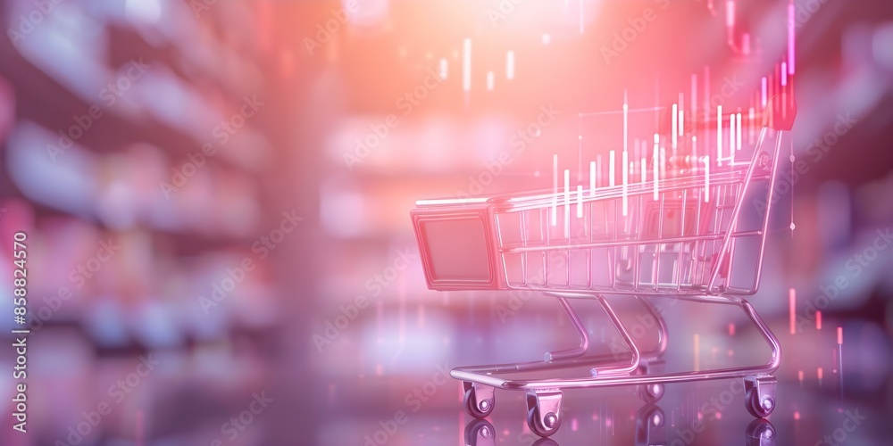 Online sales trending upwards with rising graphs tabs and shopping ...