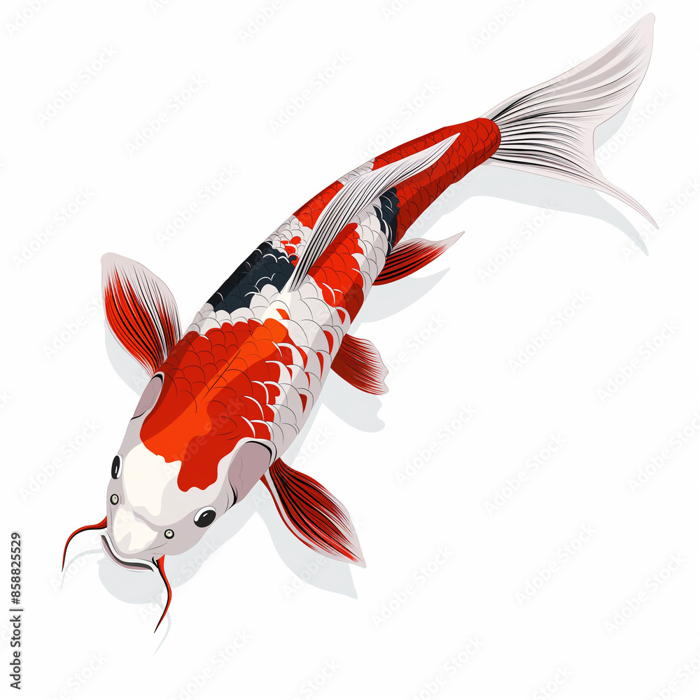 Red and white koi fish, vector illustration, simple stroke style, high ...