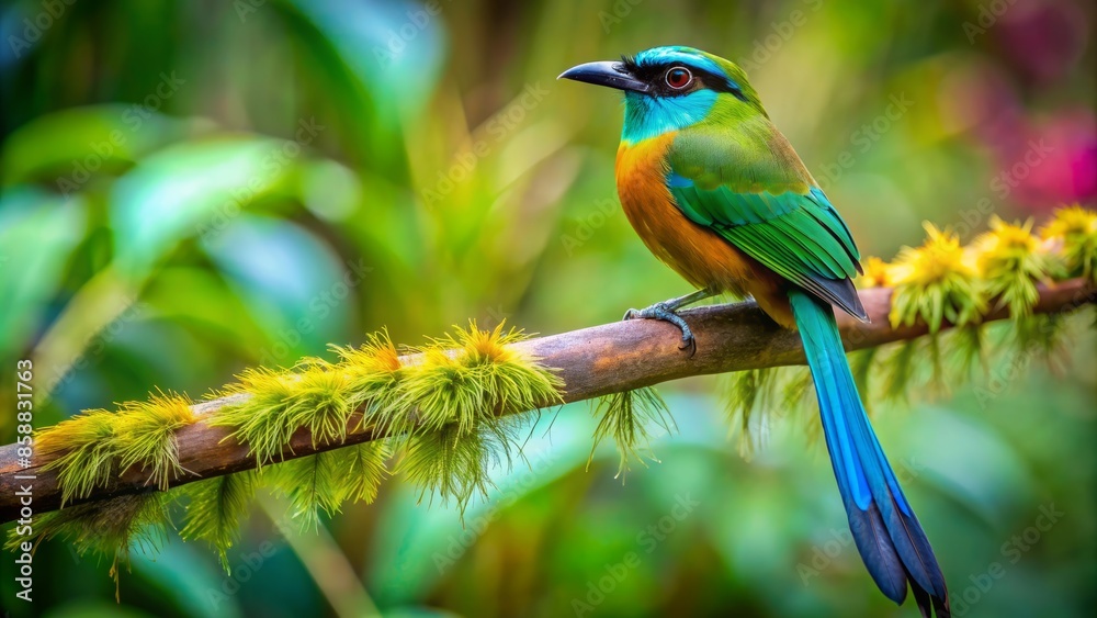 Exquisite close-up of a lesson's motmot bird's vibrant plumage and ...