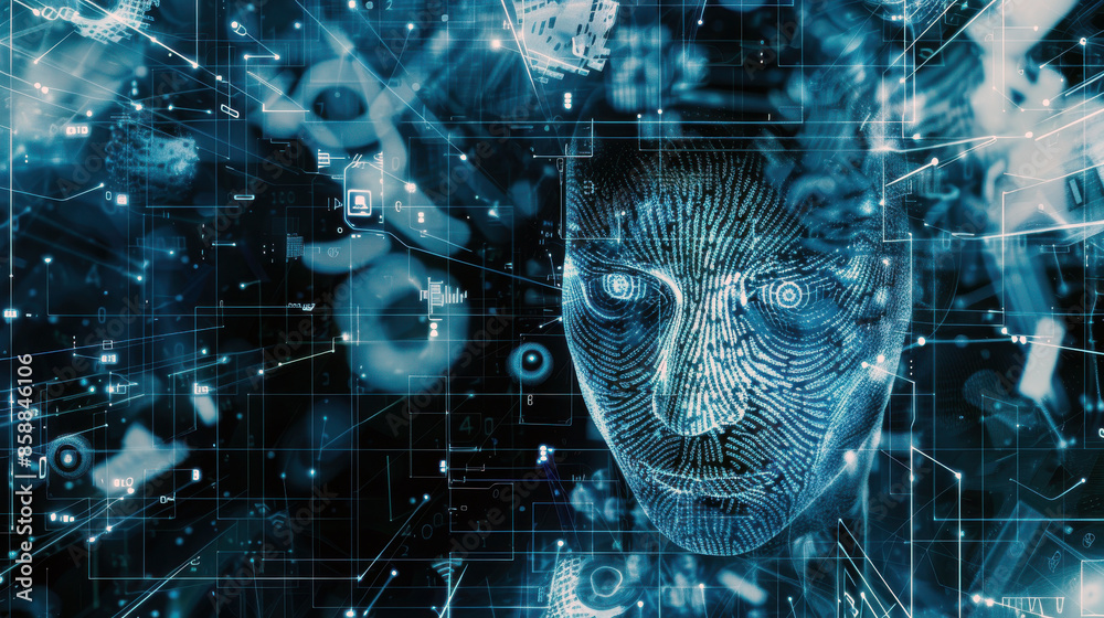 An abstract image of a biometric scanning grid with fingerprint ...