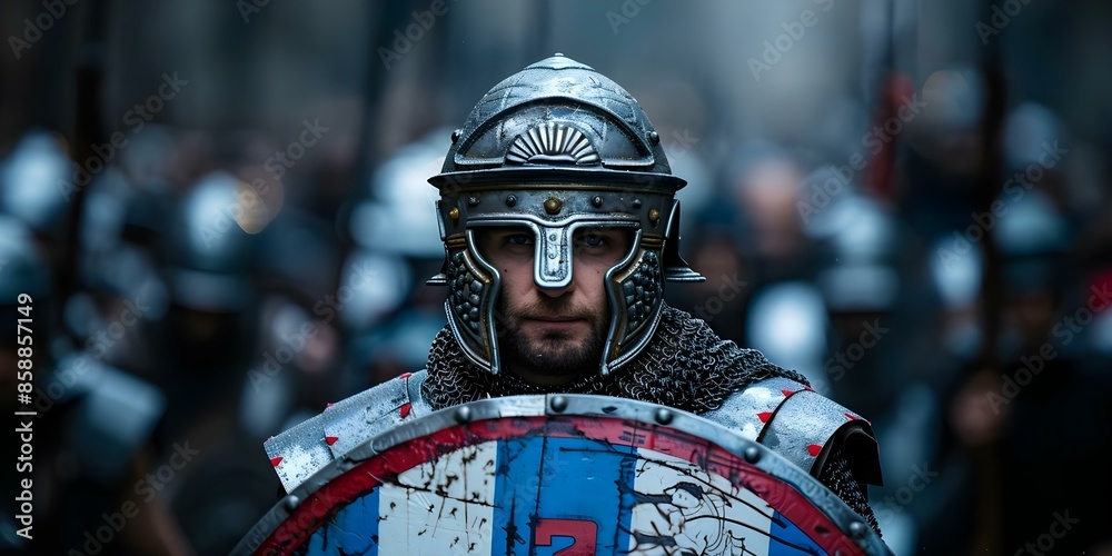 Ancient Roman legionary in full armor with helmet crest gladius and ...
