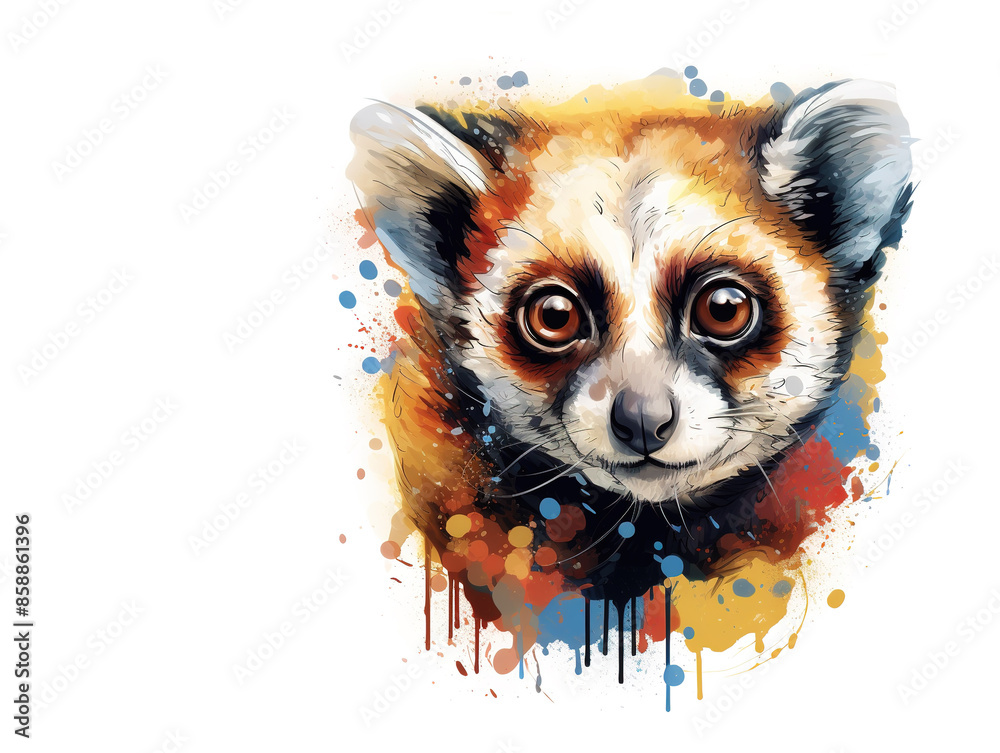 Watercolor painting of a slow lorises head isolated on white background ...