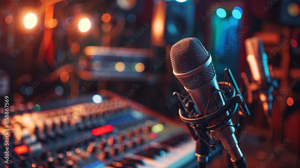 Technology and Audio Equipment Concept: A microphone is showcased in a ...