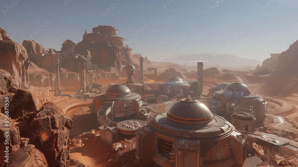 Cinematic shot of a futuristic city on Mars, with buildings made from ...